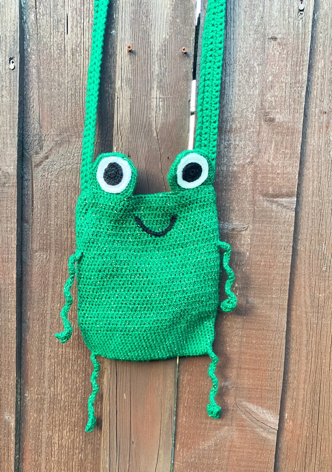 Frog Cross Body Bag - Crochet Shiny Holographic Tote Bag - Handmade ...