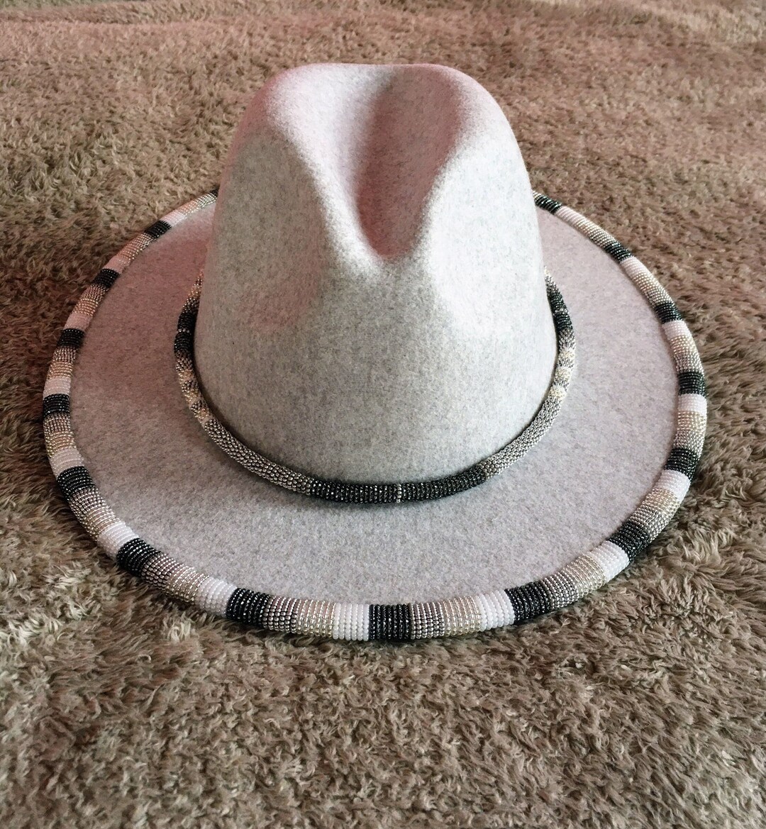 Beaded Fedora Hat With Beaded Rope Hat Band/necklace, Gray ...
