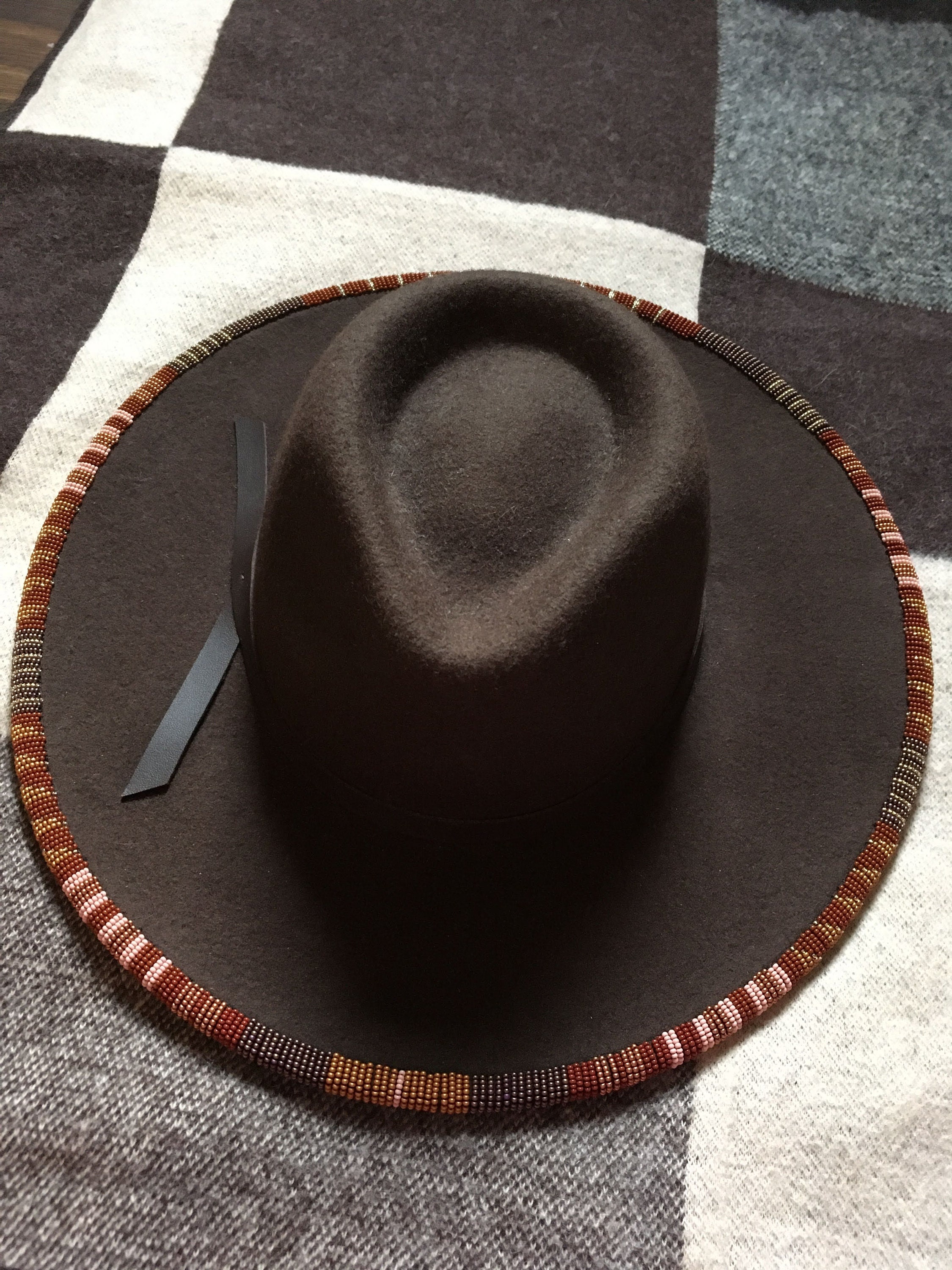 Beaded Wide-brim Fedora 100% Wool Hat, Southwestern, Brown - Etsy