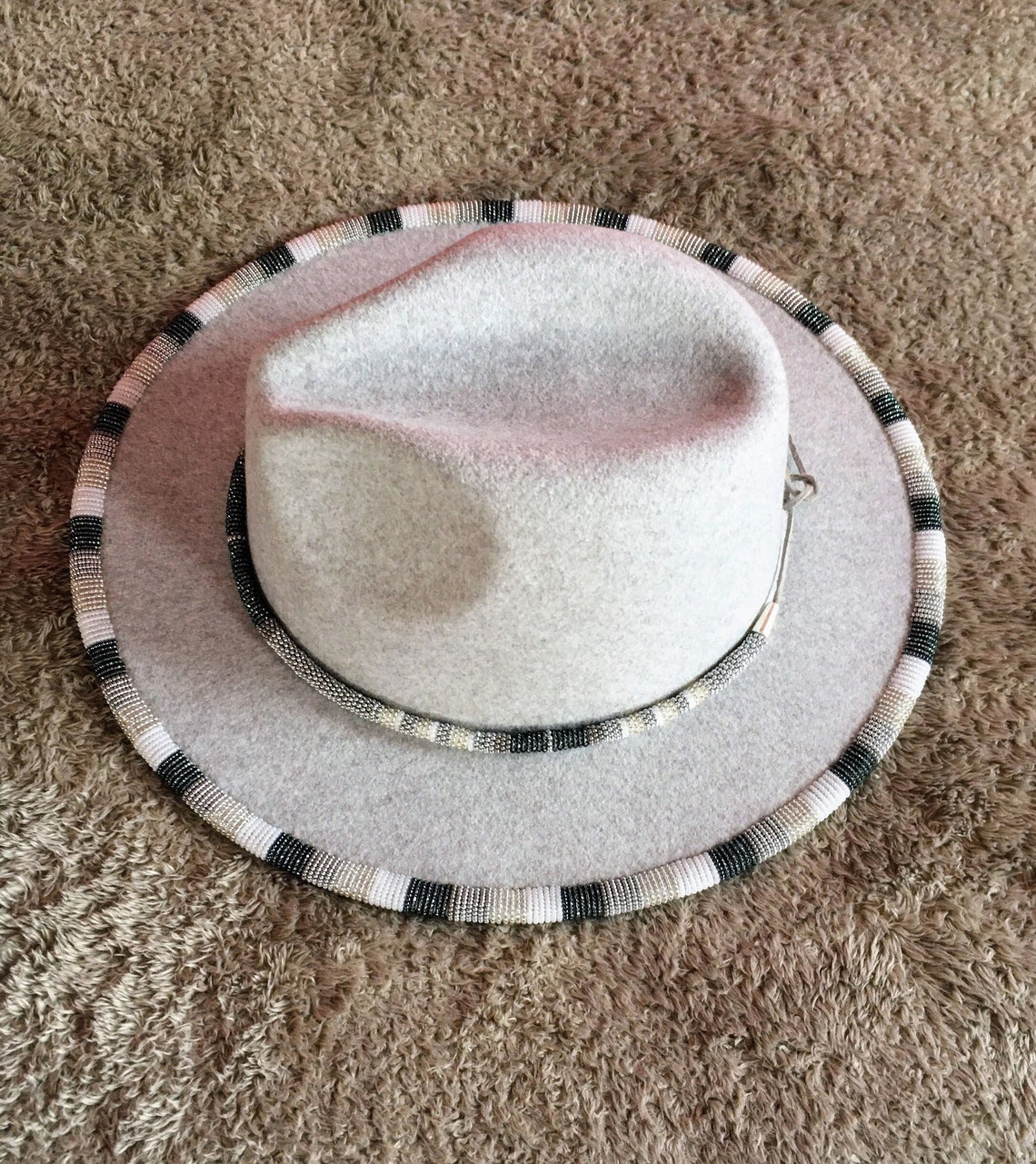 Beaded Fedora Hat With Beaded Rope Hat Band/necklace, Gray ...