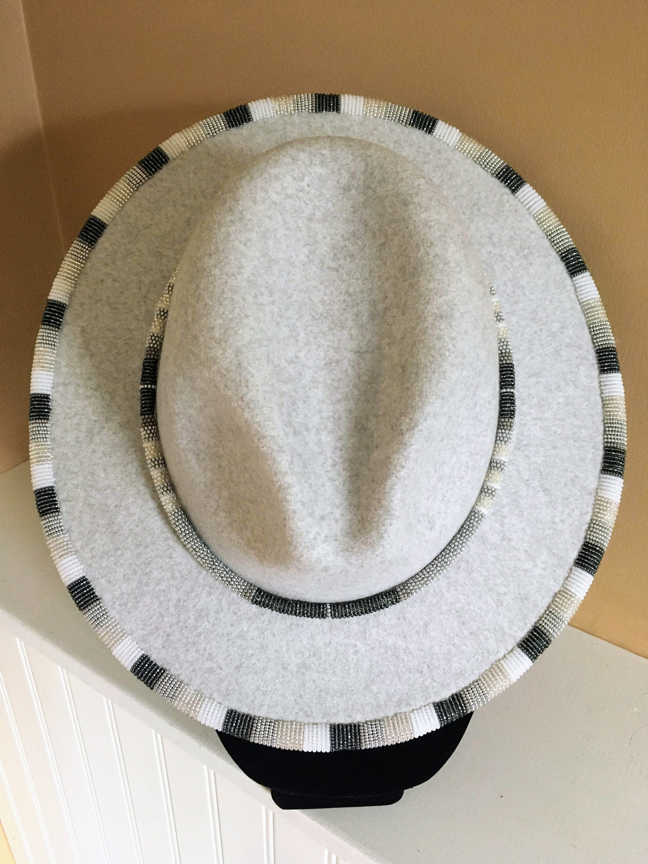 Beaded Fedora Hat With Beaded Rope Hat Band/necklace, Gray ...