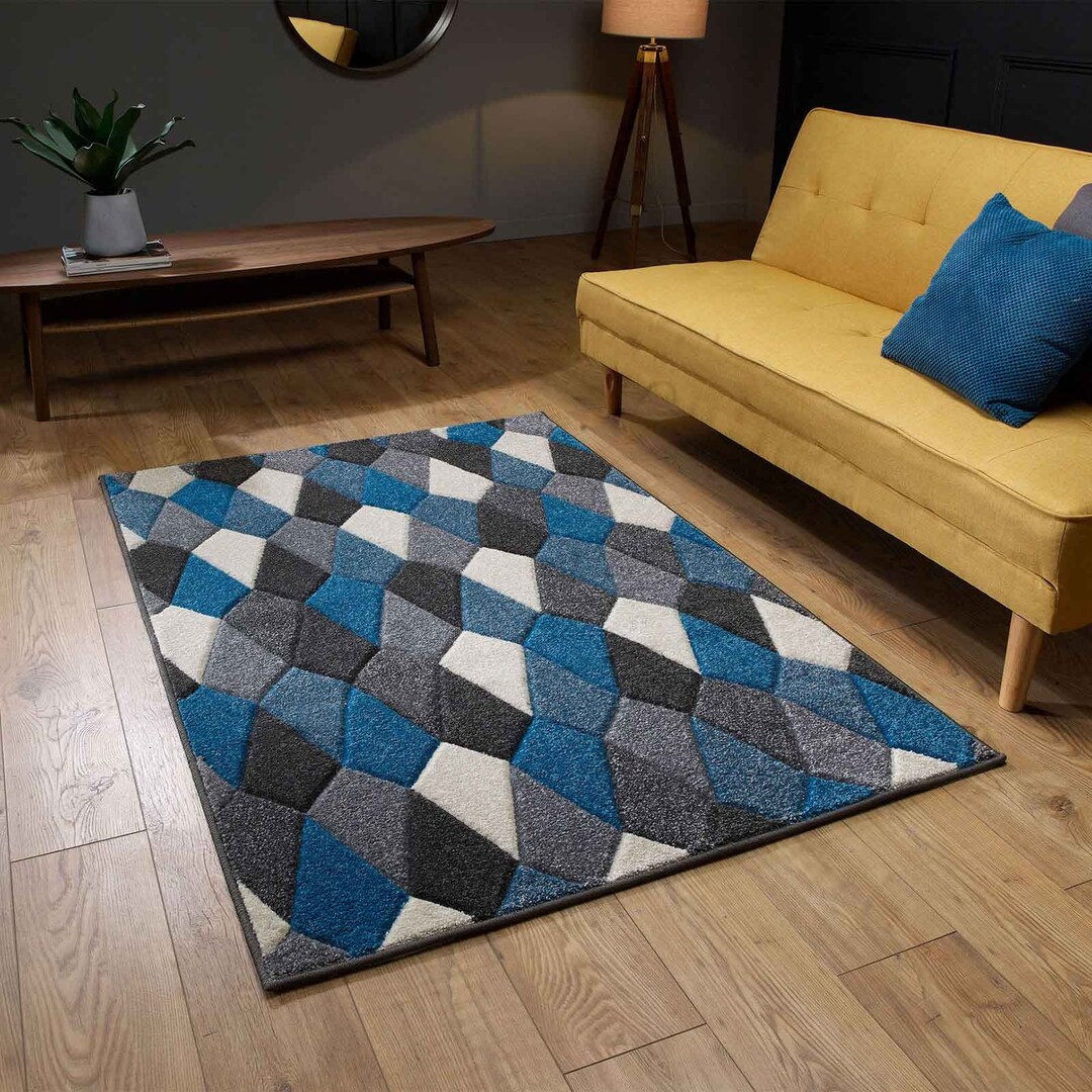 Oriental Portland 1290L Blue Modern Geometric Pattern Rug for Living ...