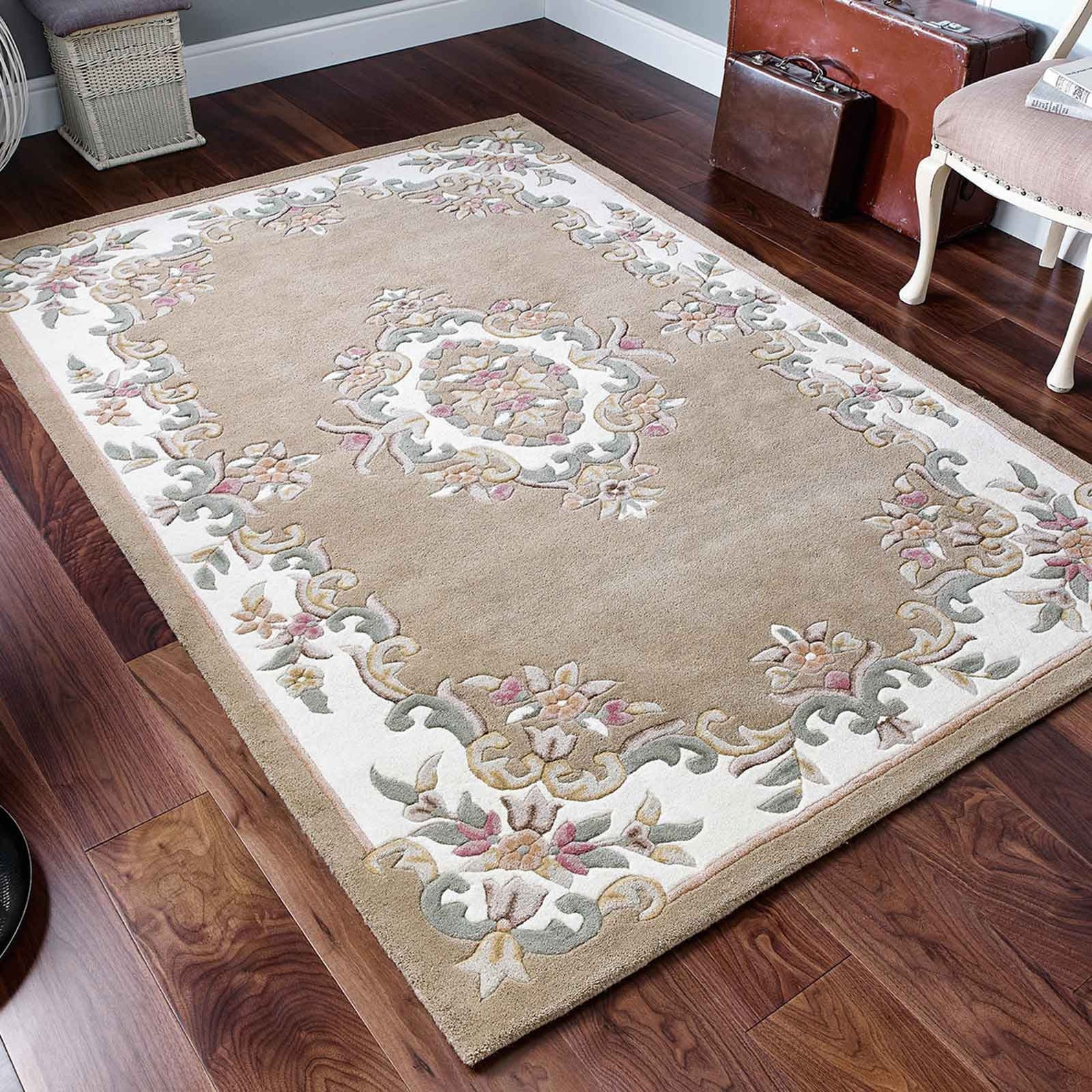 Oriental Royal Traditional Rug Floor Mat, Vintage Vinyl Rug, Beige ...