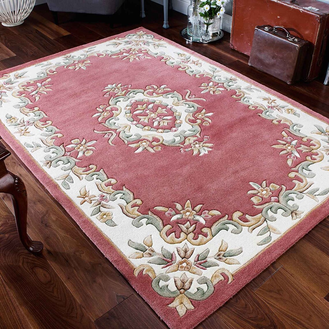 Oriental Royal Traditional Rug Floor Mat, Vintage Vinyl Rug, Pink Vinyl ...