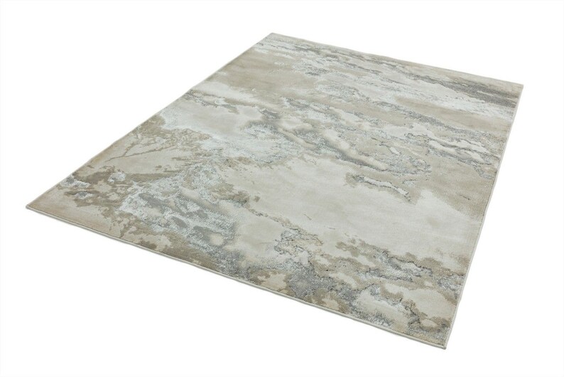 Silver and White Contemporary Pattern Rug Silver Cream Textured Living ...