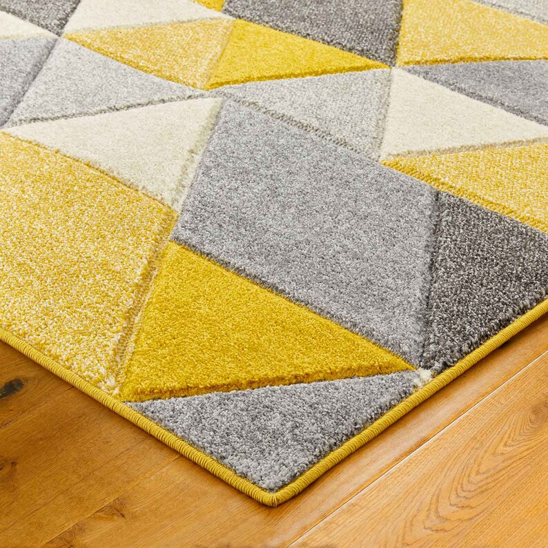 Oriental Portland 670J Yellow Grey Modern Geometric Pattern Rug for ...