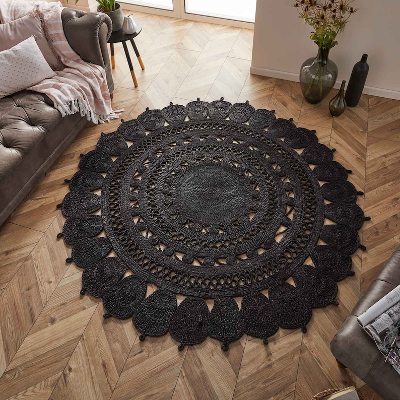 Oriental Zarla Black Round Jute Rug Handcrafted From 100% Jute - Etsy