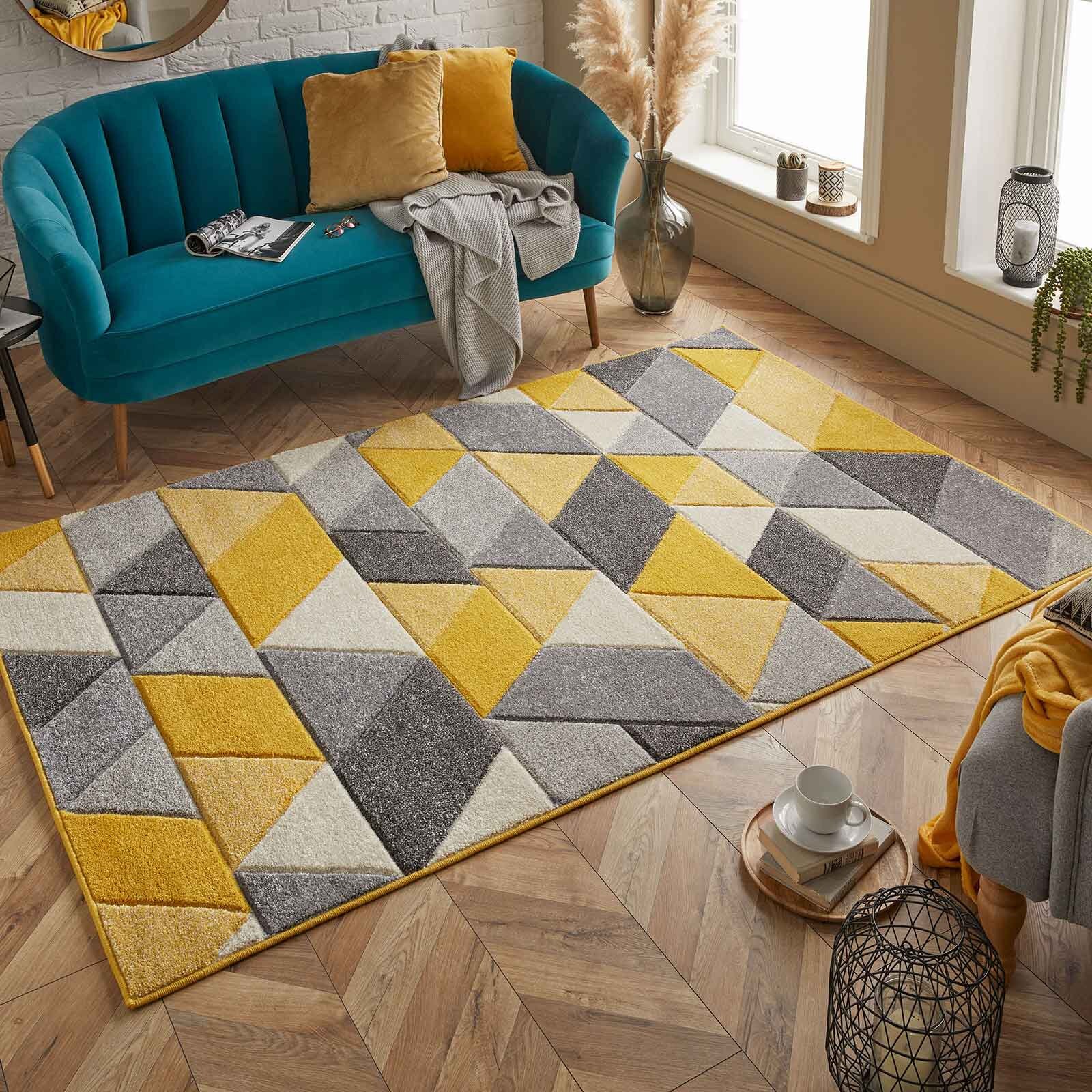 Oriental Portland 670J Yellow Grey Modern Geometric Pattern Rug for ...