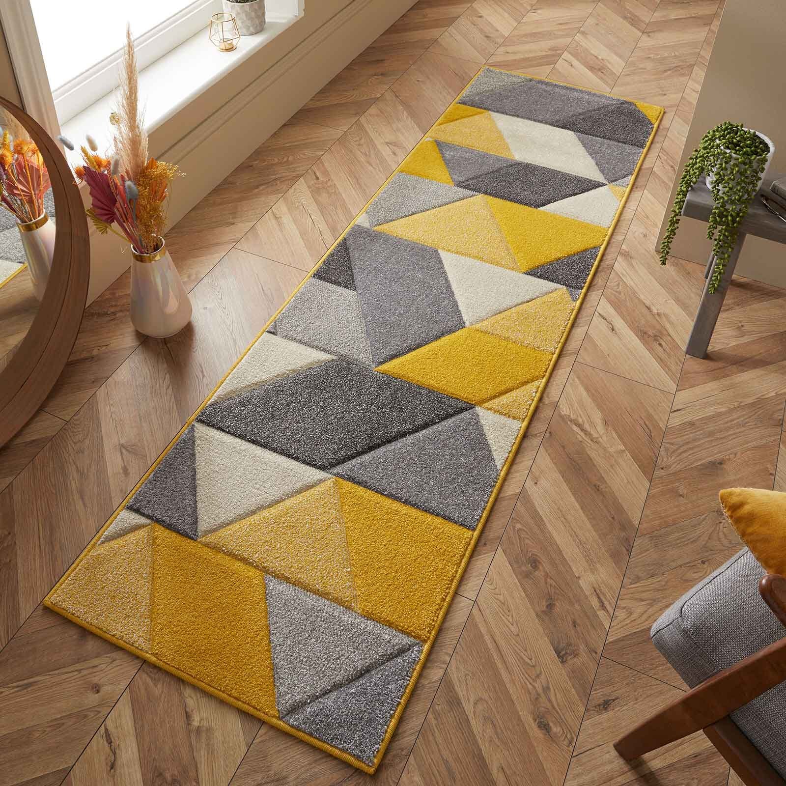 Oriental Portland 670J Yellow Grey Modern Geometric Pattern Rug for ...