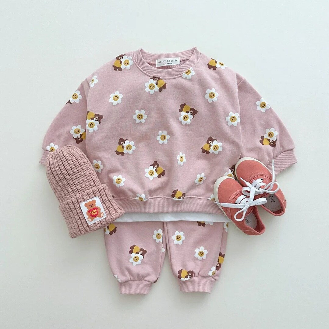 Pink Flower Girl Tracksuit Set Baby Girl and Toddler Set Tracksuit ...