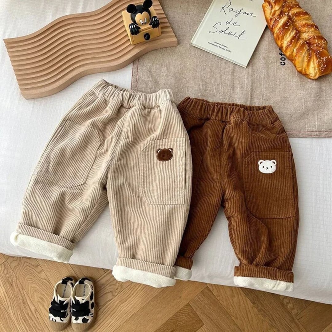 Autumn Pants With Bear Embroidery Gender Neutral Warm Long Pants for ...