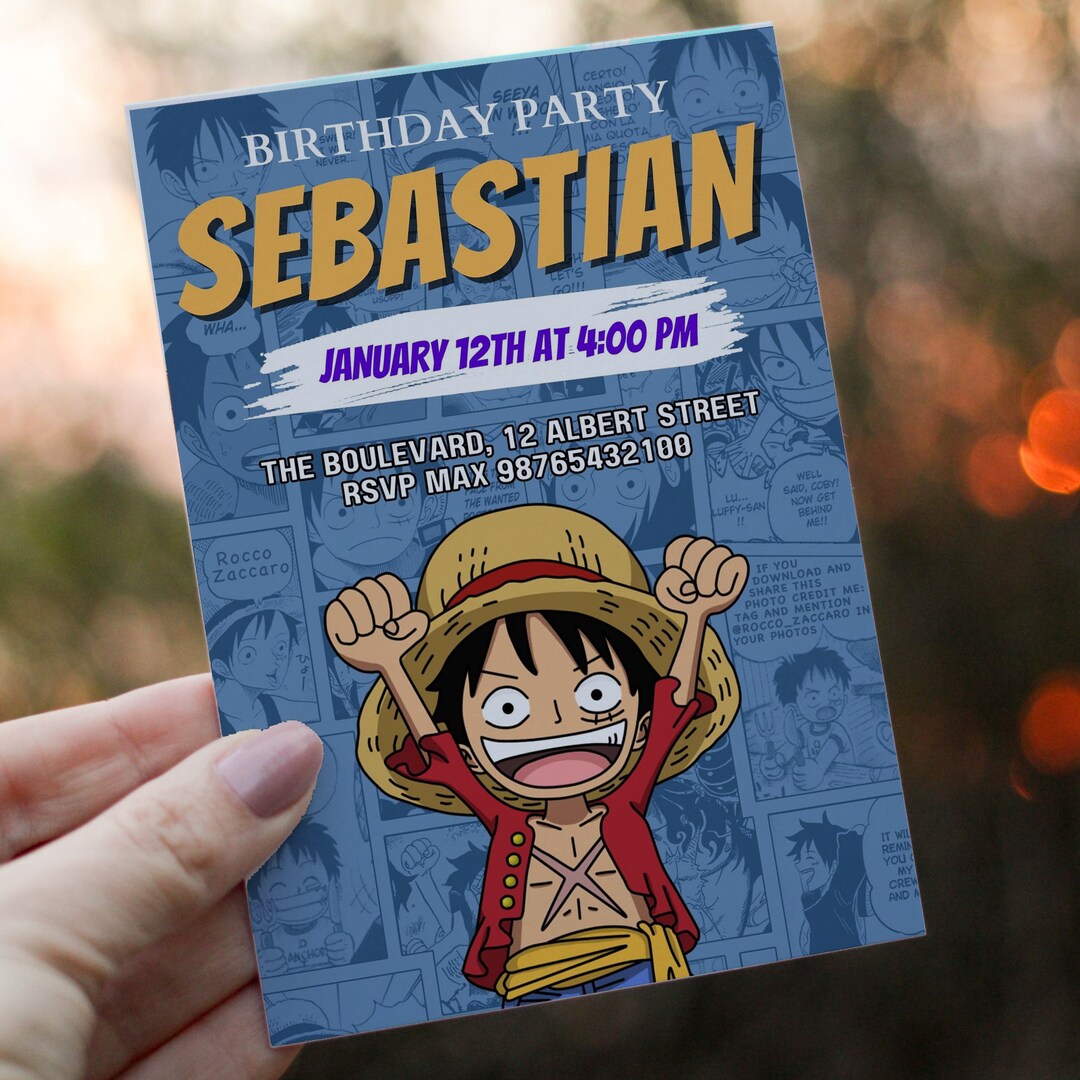 Monkey D. Luffy Invitation Card One Peach Anime Theme Cheeky - Etsy