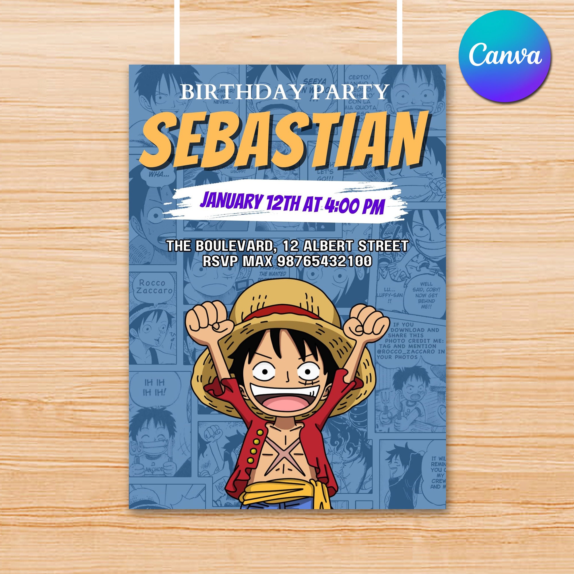 Monkey D. Luffy Invitation Card One Peach Anime Theme Cheeky - Etsy