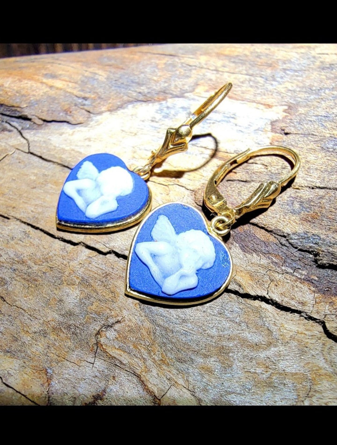 Beautiful Vintage 14K Blue Cameo Cherub Earrings Signed Oroamerica - Etsy