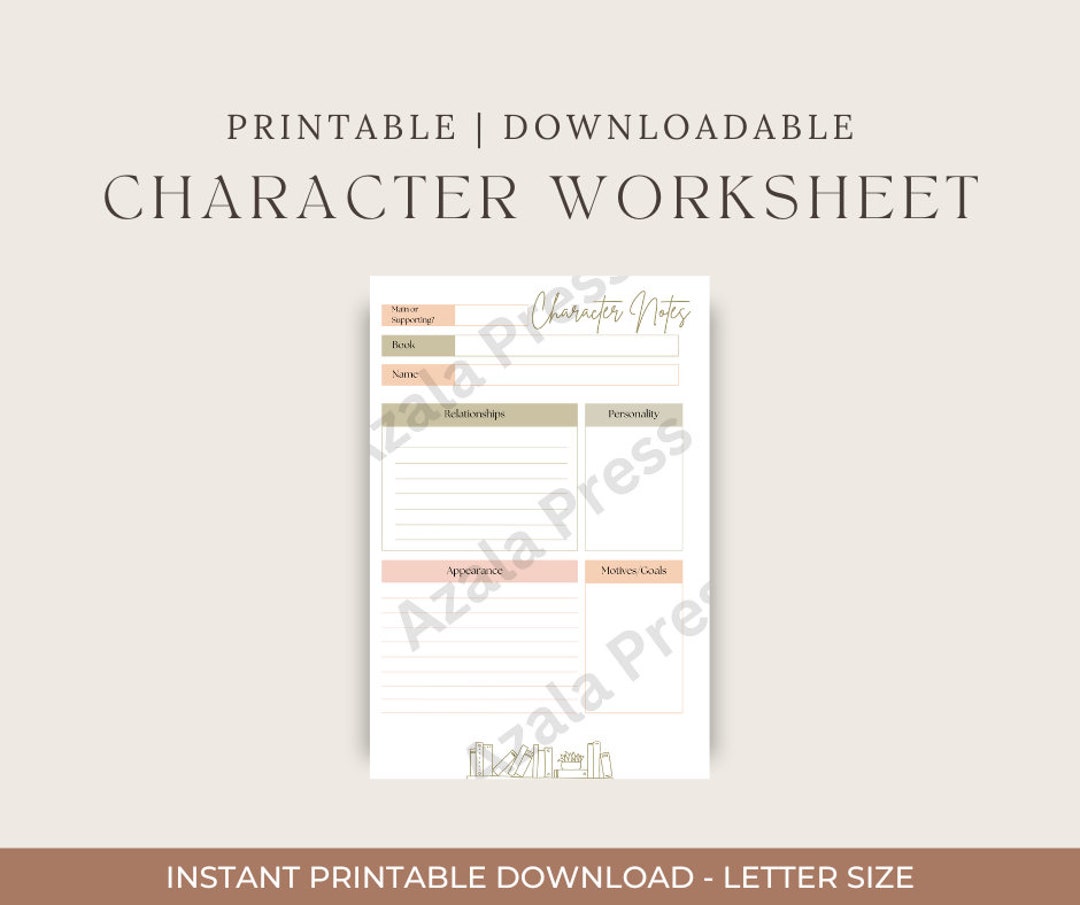 Downloadable Character Worksheet for Writers - Etsy
