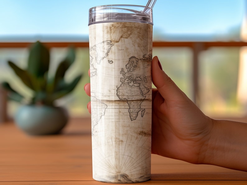 Vintage World Map Design, Old World Map Tumbler Art, Nautical Map ...
