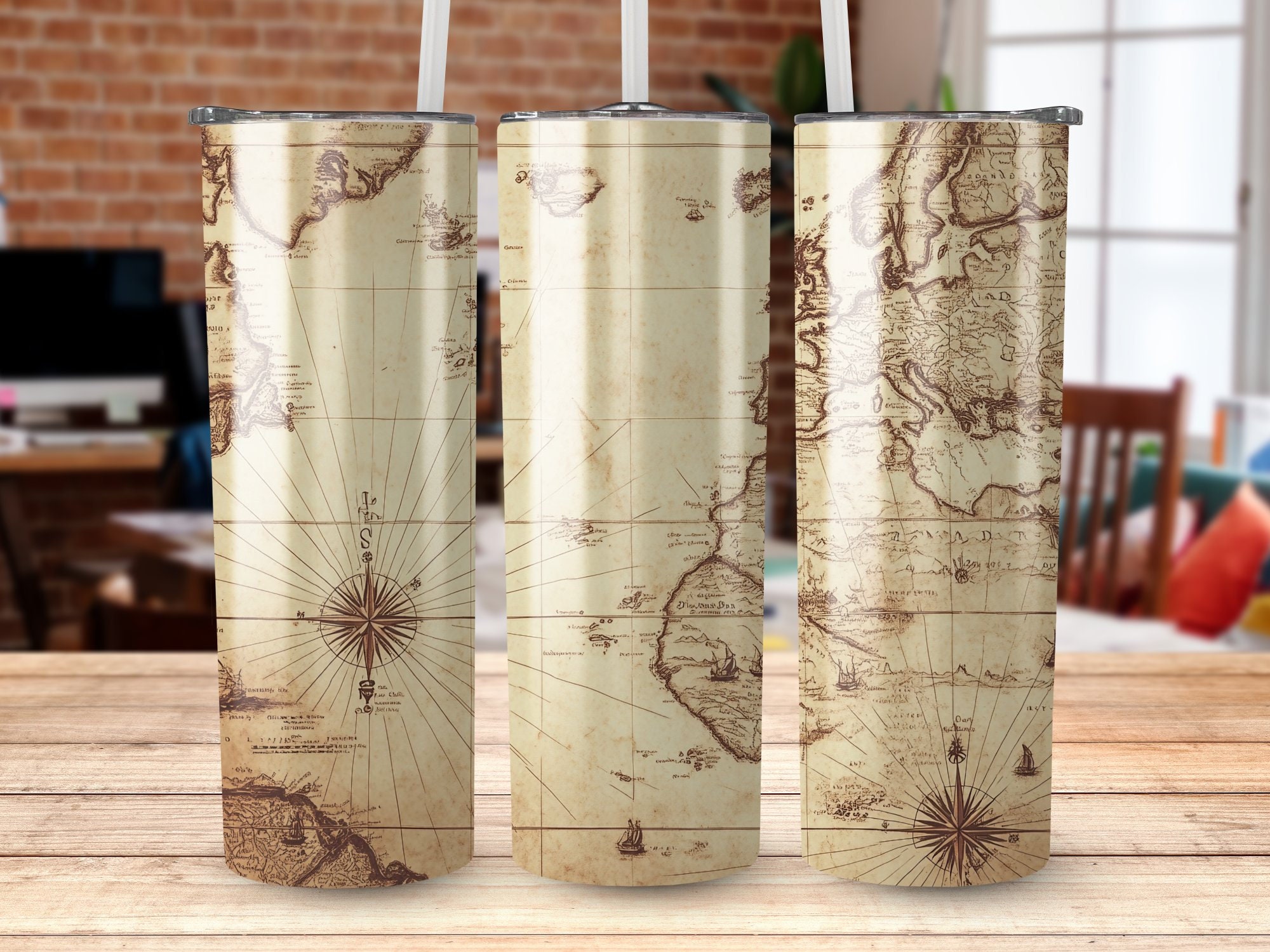 Vintage World Map 20 Oz Skinny Tumbler Sublimation Design, Antique ...