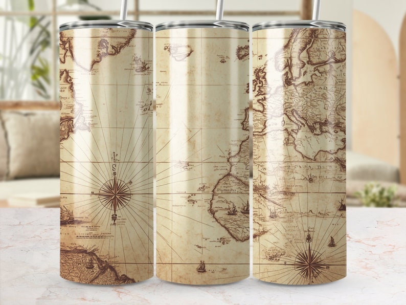 Vintage World Map 20 Oz Skinny Tumbler Sublimation Design, Antique ...