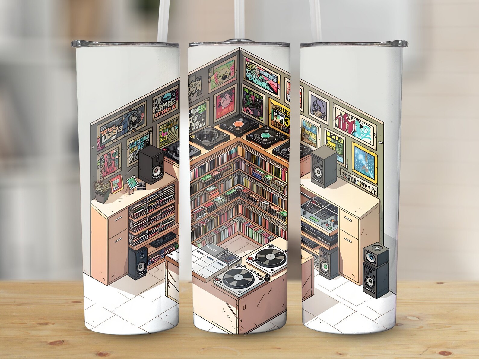 Retro DJ Booth Tumbler Design, Vinyl Records and Turntable 20 Oz ...
