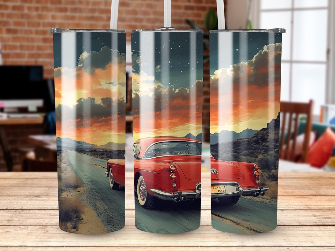 Vintage Car Tumbler Wrap, 20 Oz Skinny Tumbler Design, Sunset Drive ...
