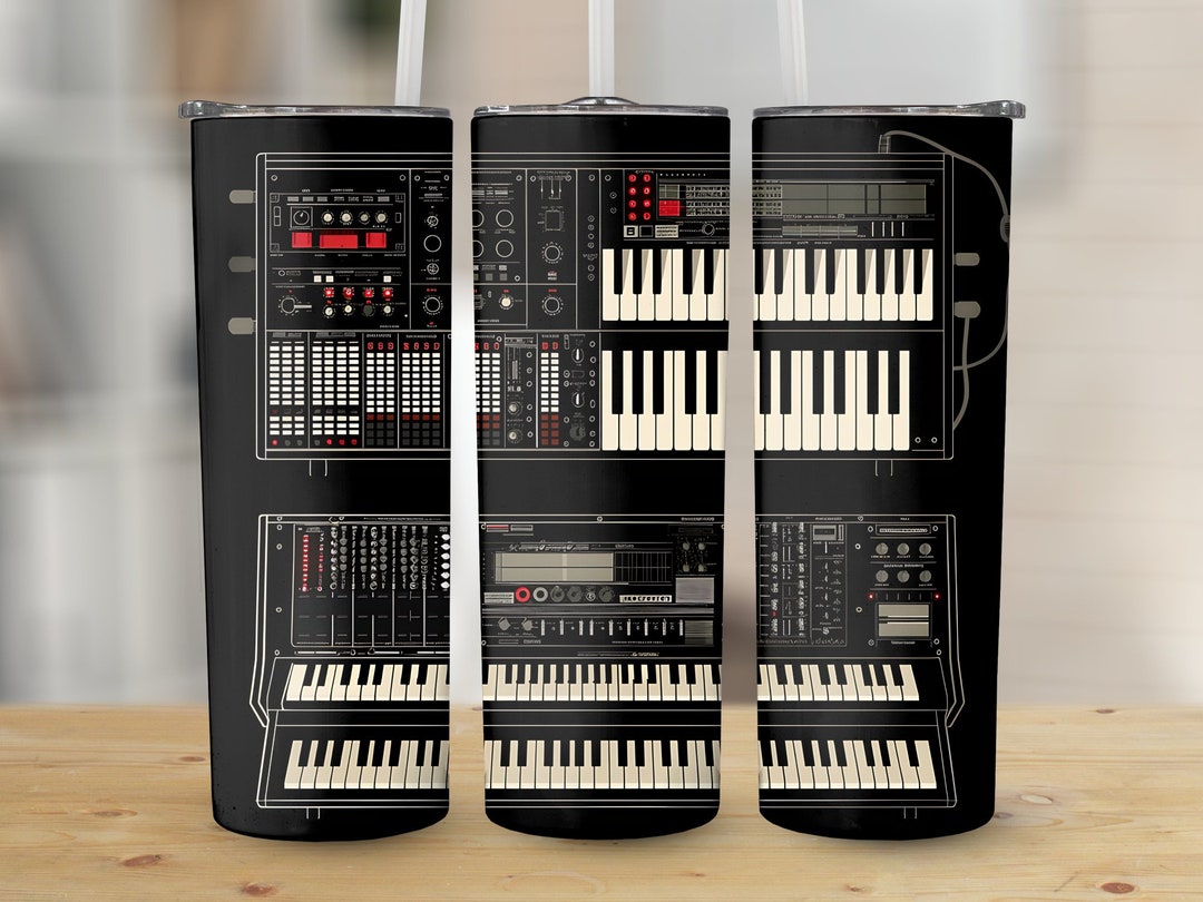 20 Oz Skinny Tumbler Synthesizer Design, Music Keyboard Wrap With Retro ...
