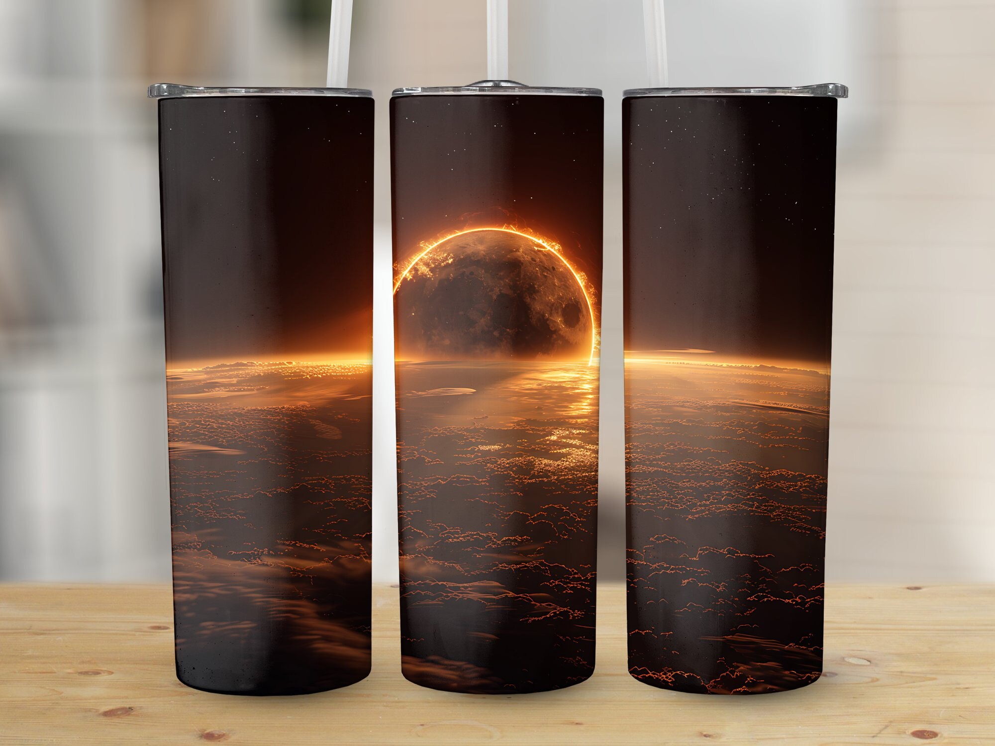 20 Oz Skinny Tumbler Solar Eclipse Design, Scenic Celestial Event Wrap ...