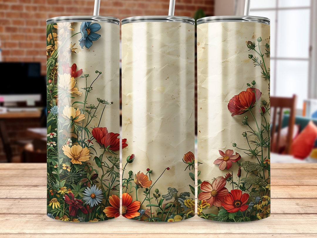 Vintage Floral 20oz Skinny Tumbler Wrap, Digital Download, Rustic ...