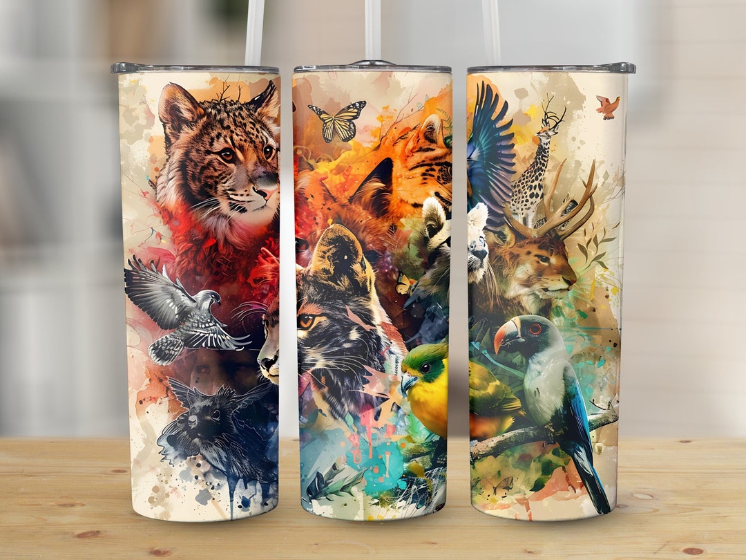 Colorful Wildlife Art 20 Oz Skinny Tumbler, Straight and Tapered ...