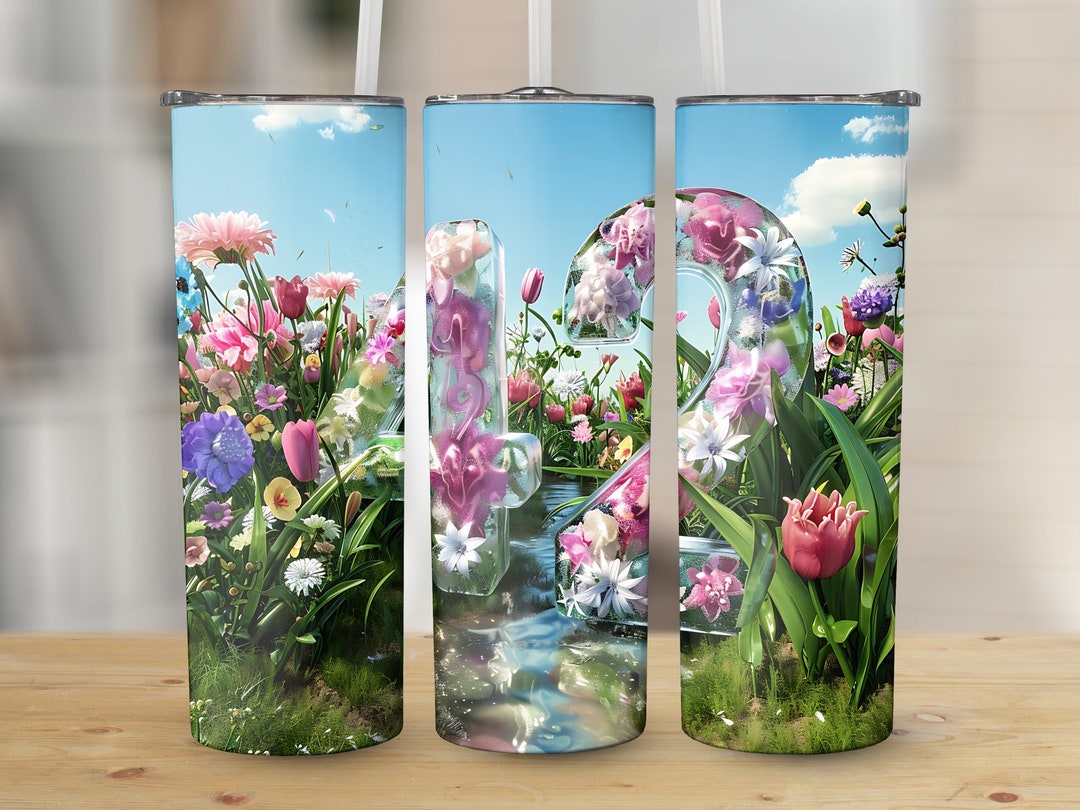 Floral Number 42 Birthday Tumbler Design, Tapered and Straight 20 Oz ...