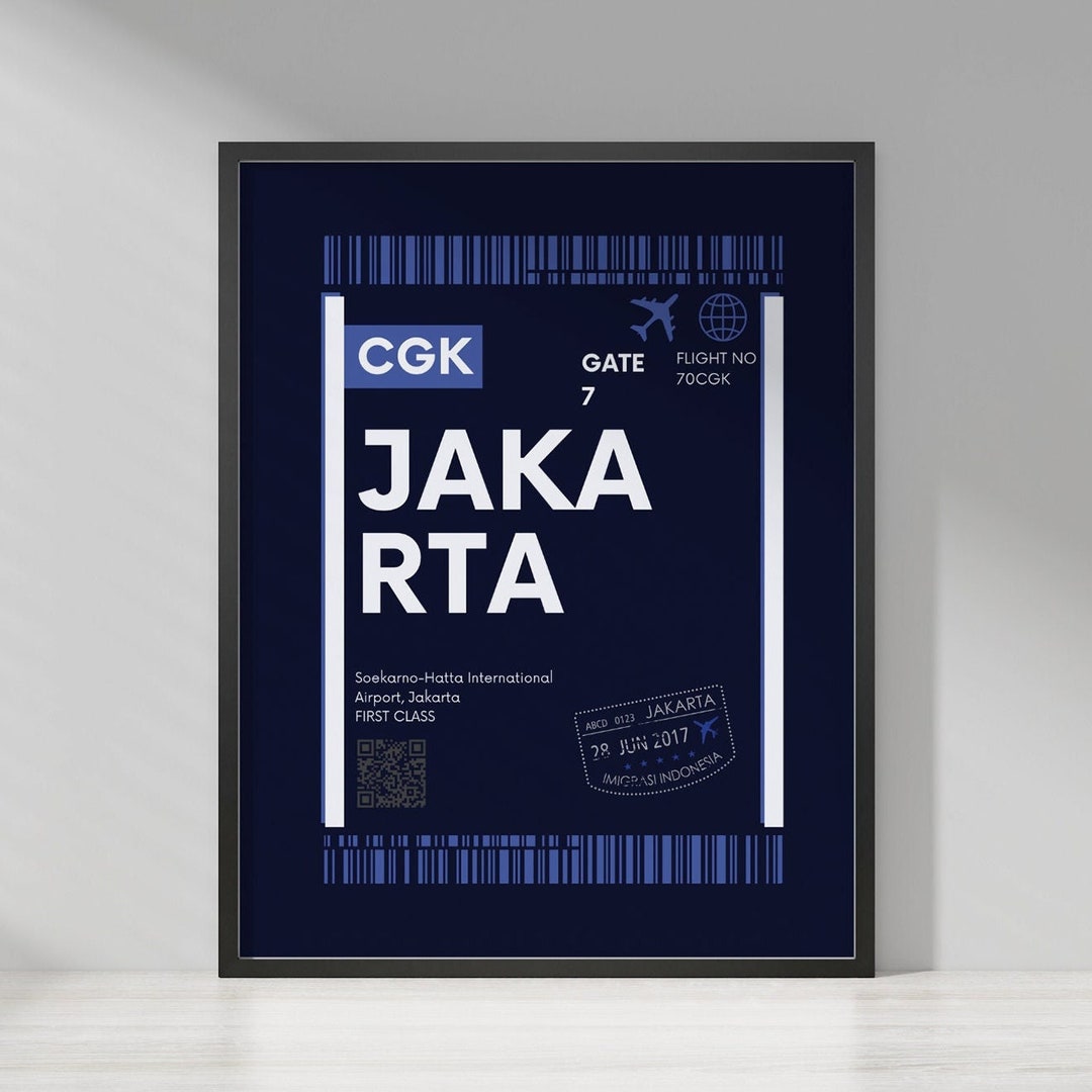 JAKARTA Poster INDONESIA Poster Digital Travel Wall Art Airplane Ticket ...