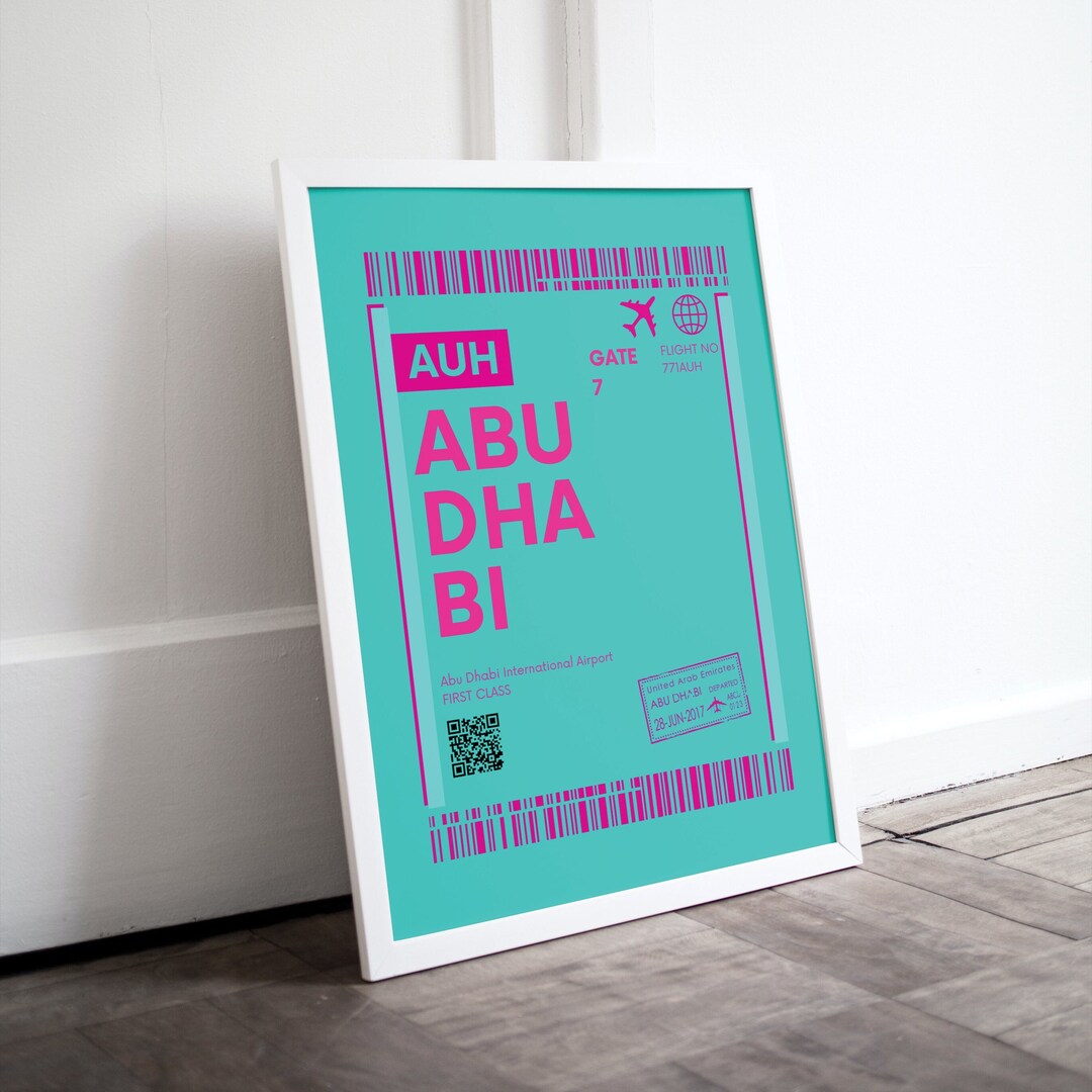 ABU DHABI Poster DUBAI Poster Digital Travel Wall Art Airplane Ticket ...