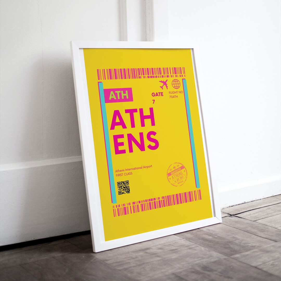ATHENS Poster GREECE Poster Digital Travel Wall Art Airplane Ticket ...