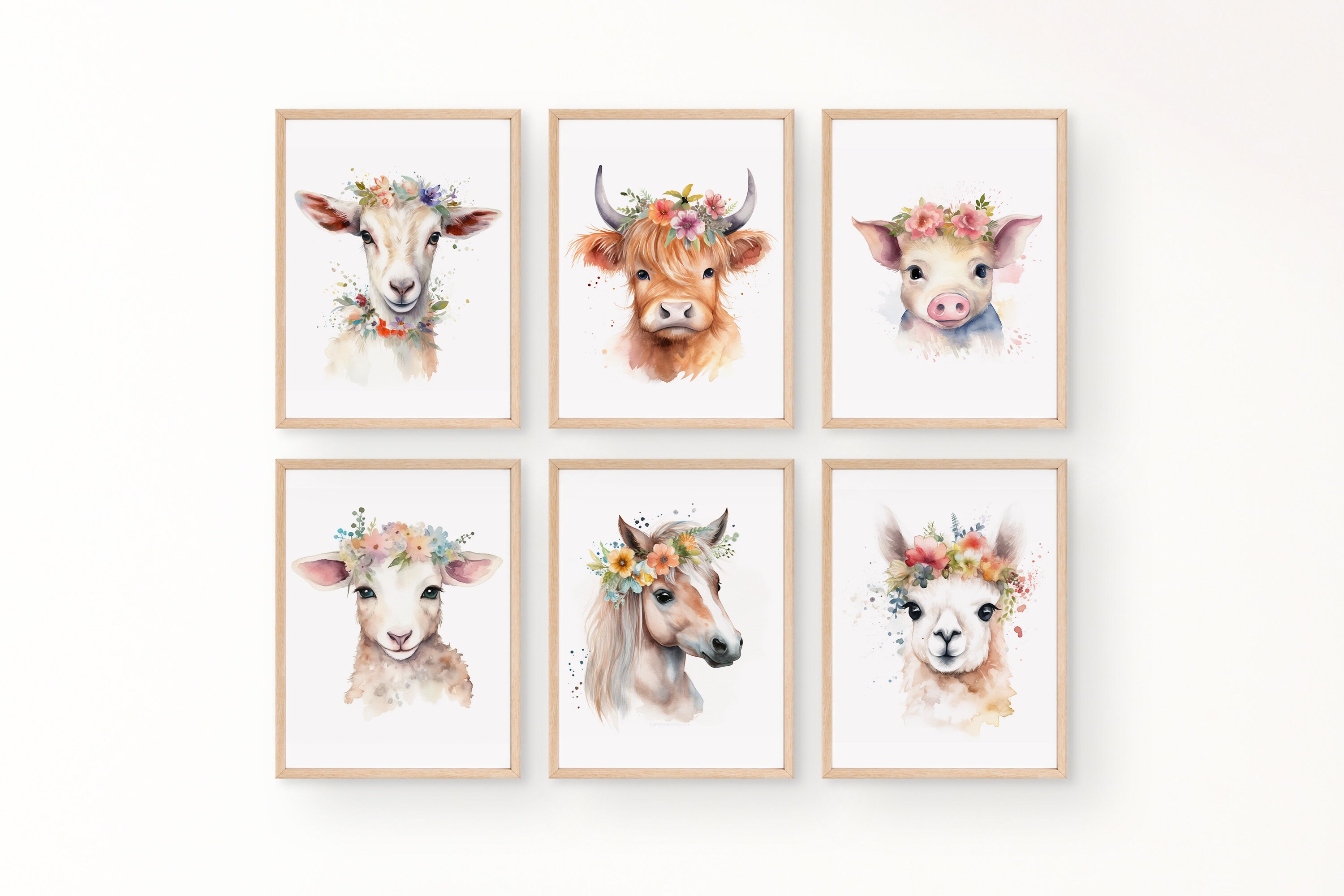 Boho Farm Animal Watercolor Prints Bundle set of 6 - Etsy