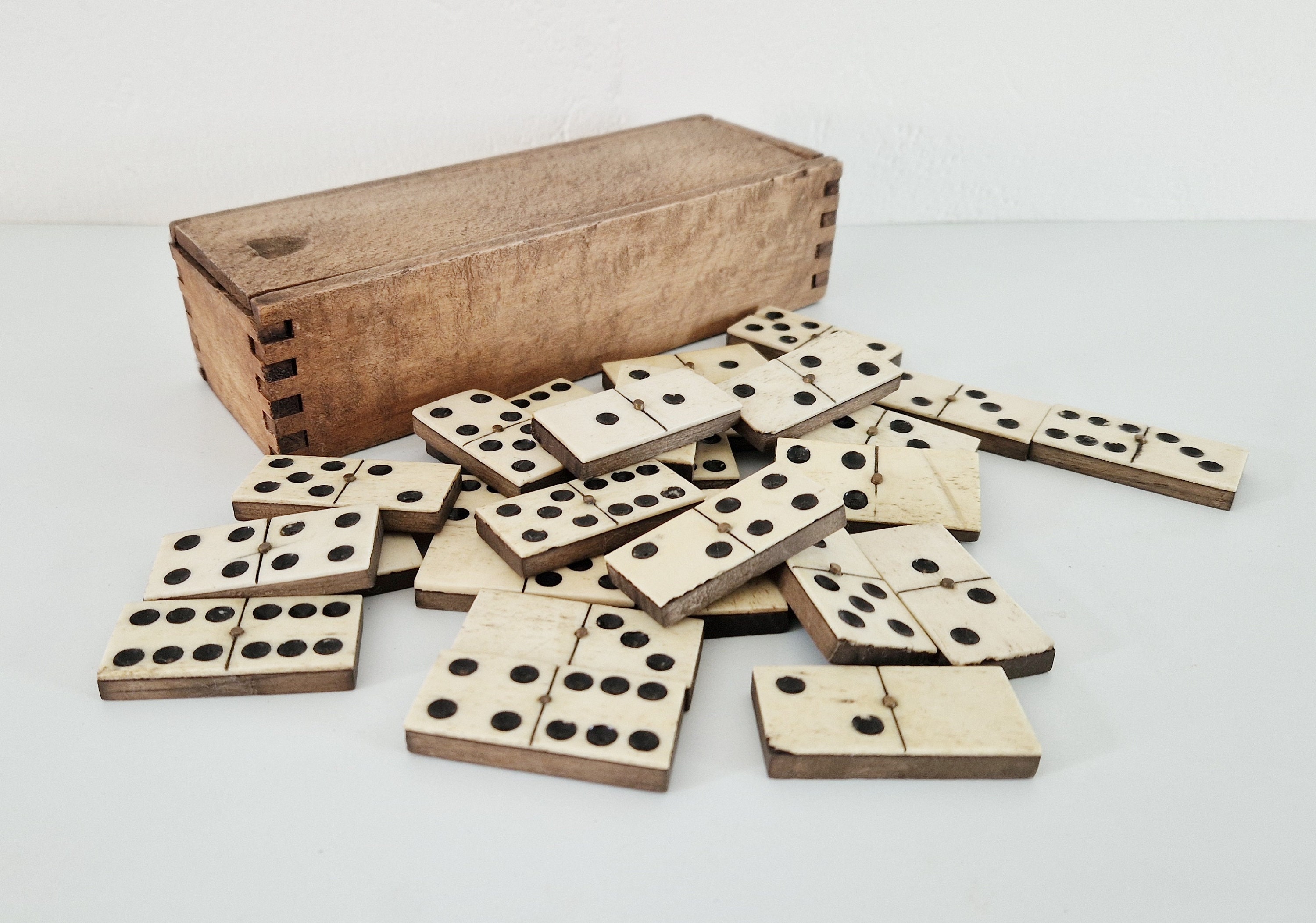 Antique Bone Domino Set in a Wooden Box - Etsy