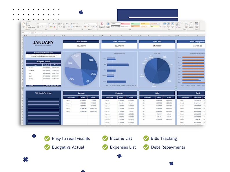 Monthly Budget [excel Template] + Debt & Subscription Tracker - Etsy
