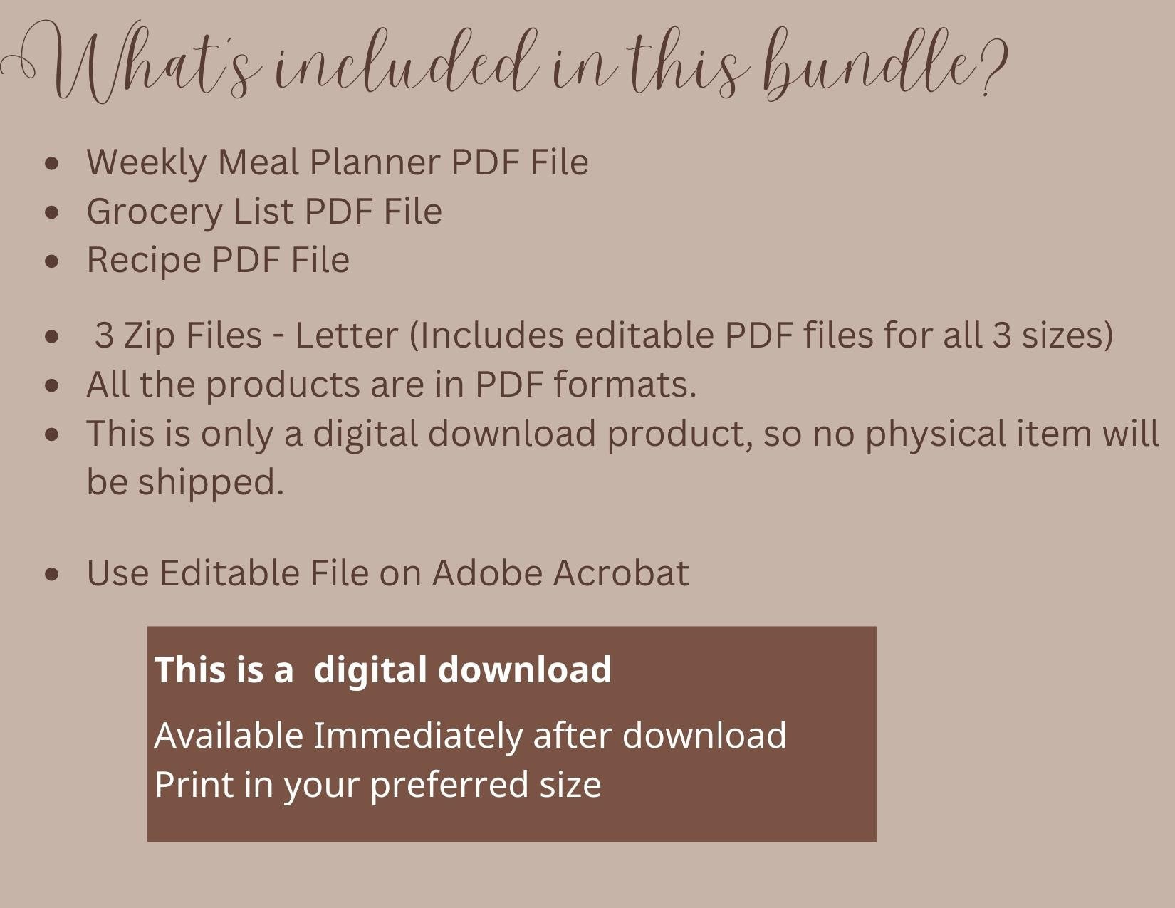 Meal Planner and Grocery List Bundle, Weekly Meal Digital Planner, Meal ...