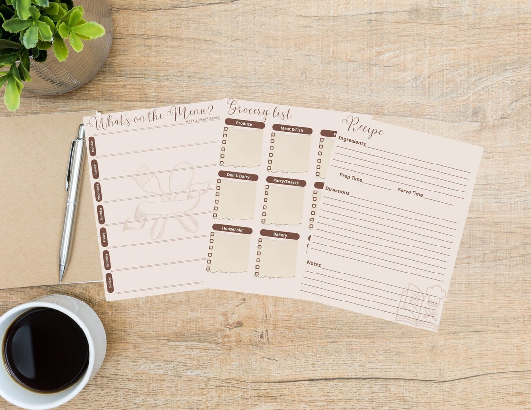 Meal Planner and Grocery List Bundle, Weekly Meal Digital Planner, Meal ...