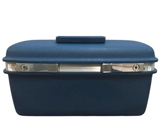 Retro Samsonite Blue Train Case With Mirror & Tray Hard Sided / Vintage ...