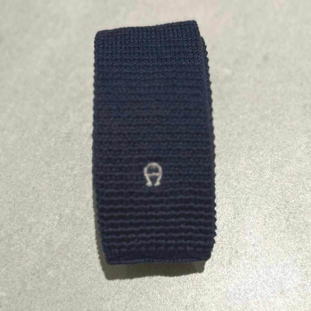 Vintage Etienne Aigner Logo Neck Knit Tie Navy Skinny Cotton Thin 2 ...