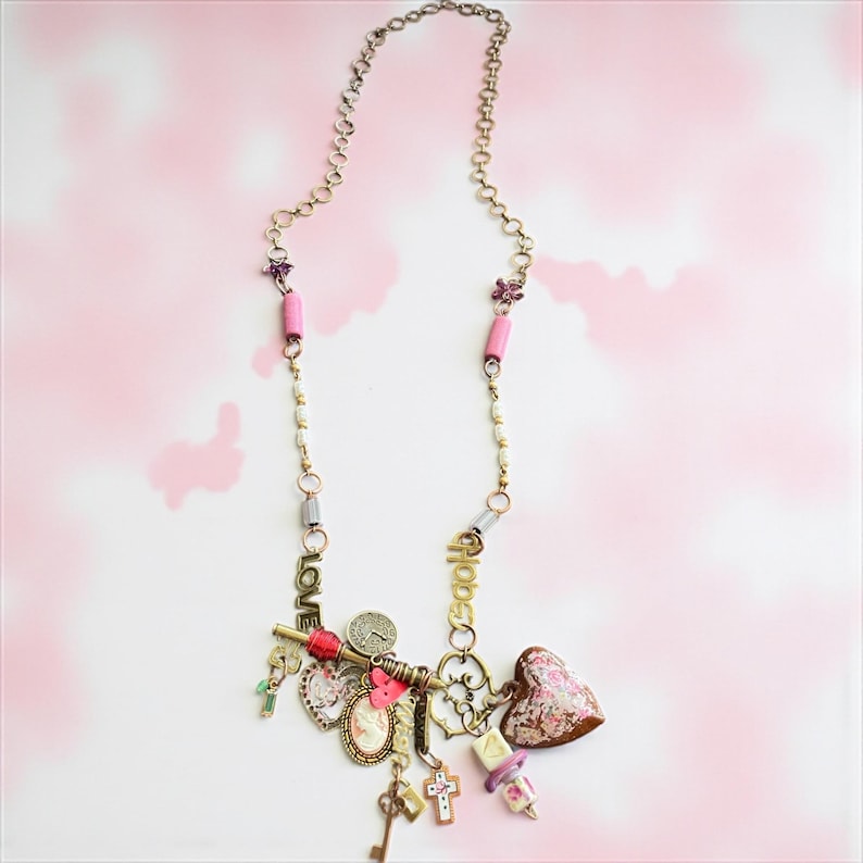 Handmade Shabby Chic Charm Necklace, Czech Glass Beads, Boho Style - Etsy