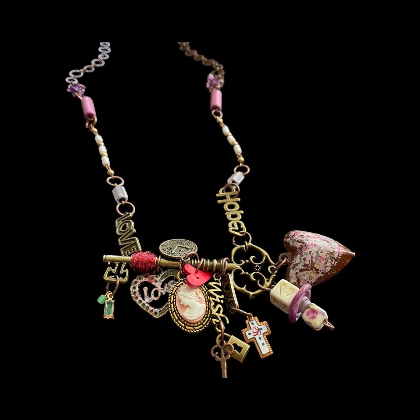 Handmade Shabby Chic Charm Necklace, Czech Glass Beads, Boho Style - Etsy