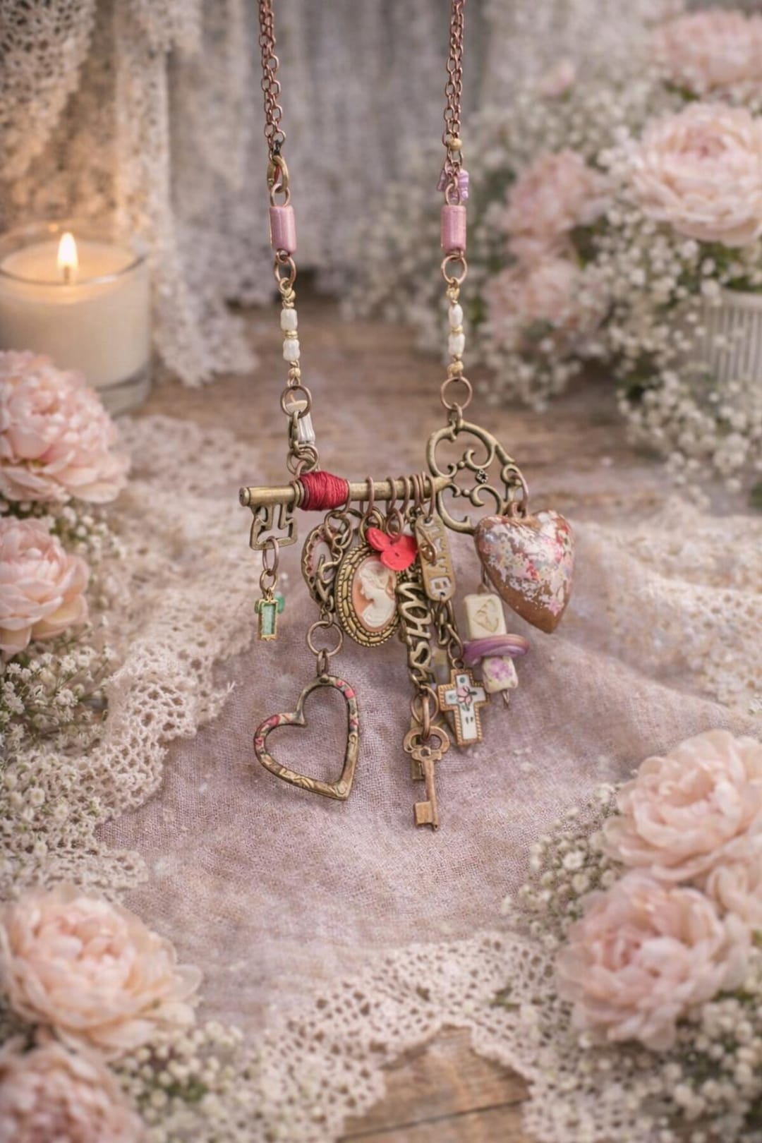 Handmade Shabby Chic Charm Necklace, Czech Glass Beads, Boho Style - Etsy