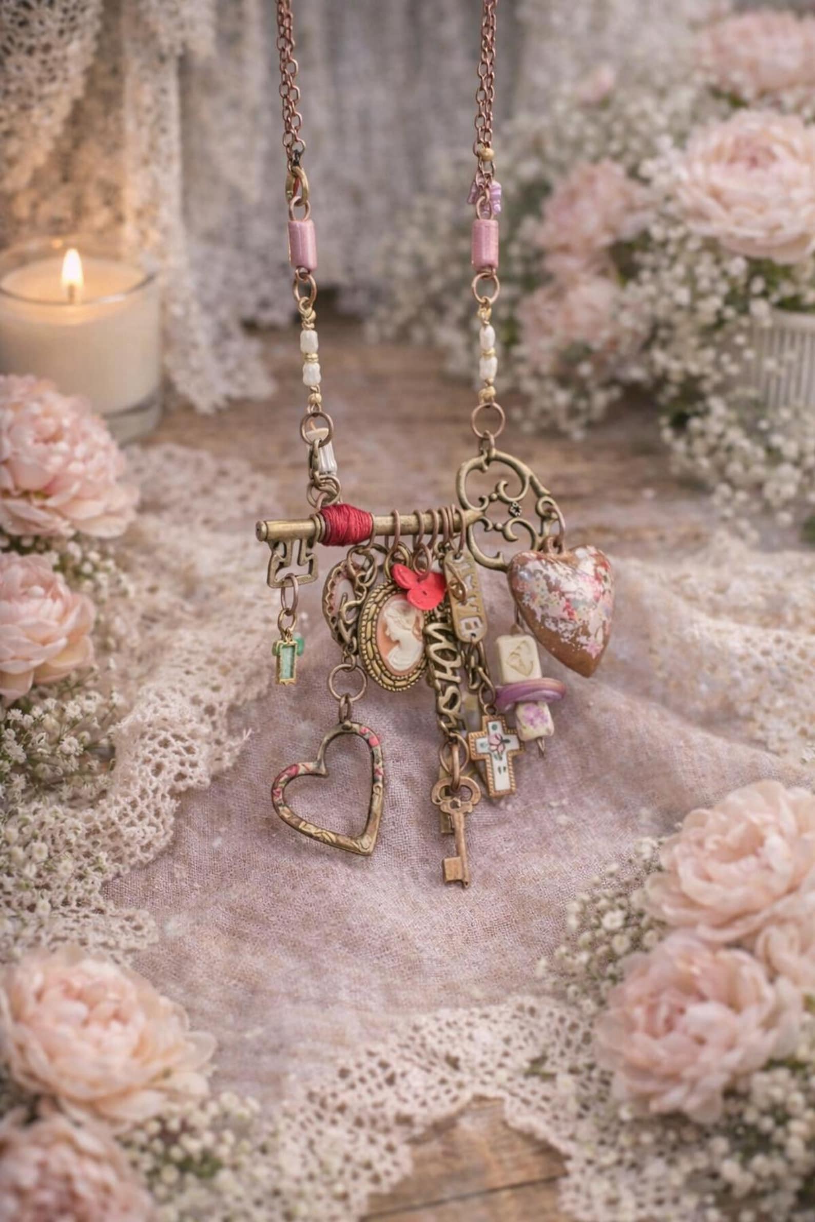 Handmade Shabby Chic Charm Necklace, Czech Glass Beads, Boho Style - Etsy