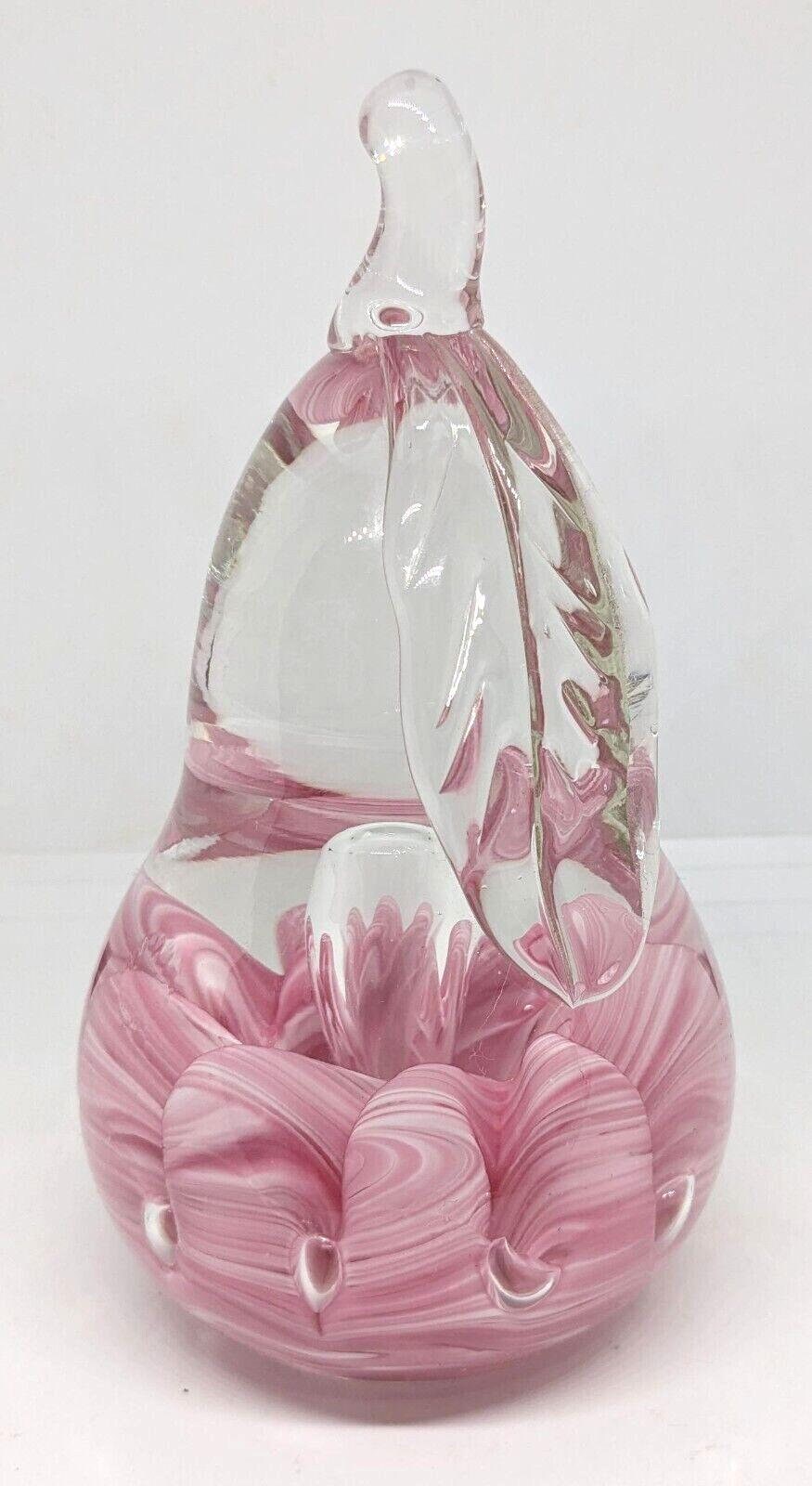 Joe St Clair Art Glass Large Pear 6" Tall Flamingo Pink Swirls ...