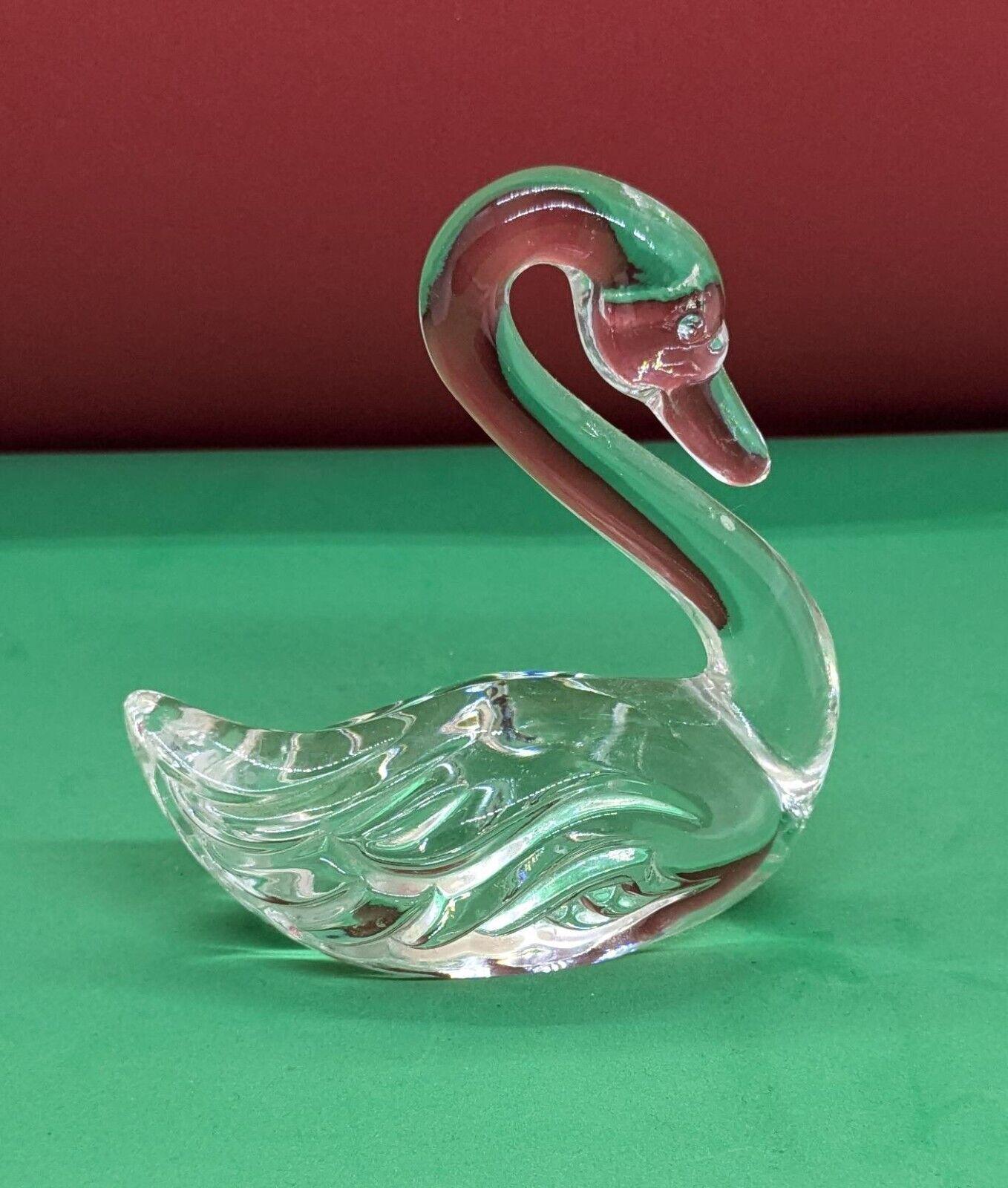 Fenton Clear Glass Swan 4.25" Tall Figurine Marked With Decal on Bottom ...