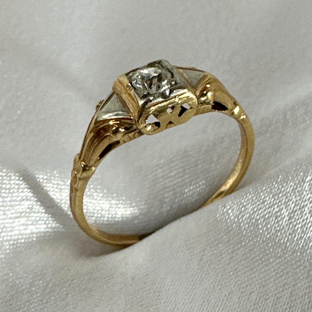 Art Deco 14k Yellow Gold Diamond Antique Ring Size 6.25 - Etsy