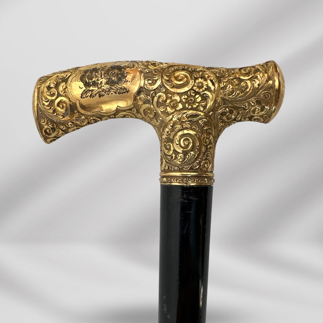 Gold Plated Derby Handle Luxury Antique Walking Cane / Antique Walking ...