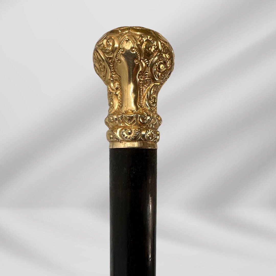 Carved Gold Plate Knob Handle Unique Elegant Antique Walking Stick Cane ...