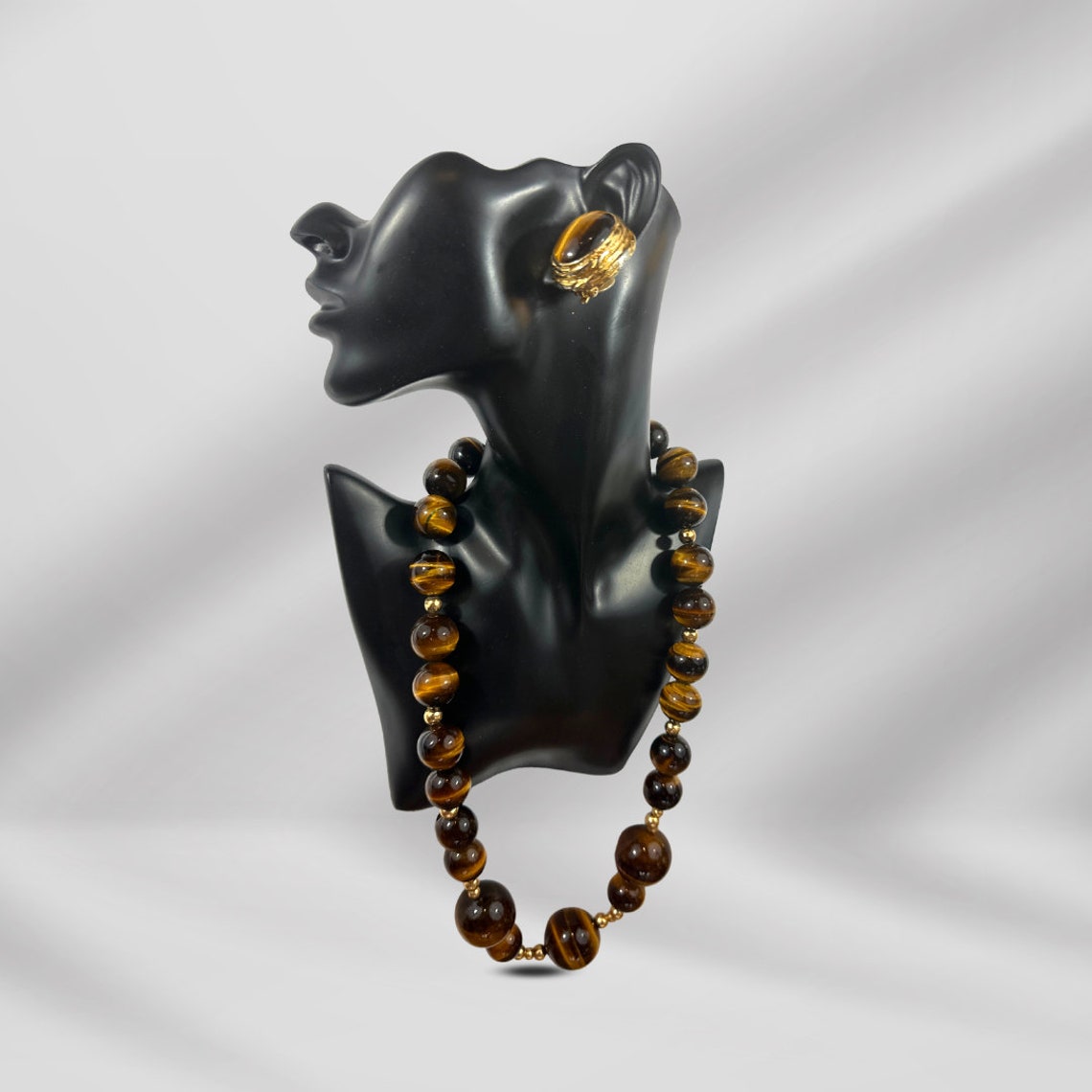 Singed Ciner Tiger Eye Beaded Necklace Earring Set Fashion Jewelry - Etsy