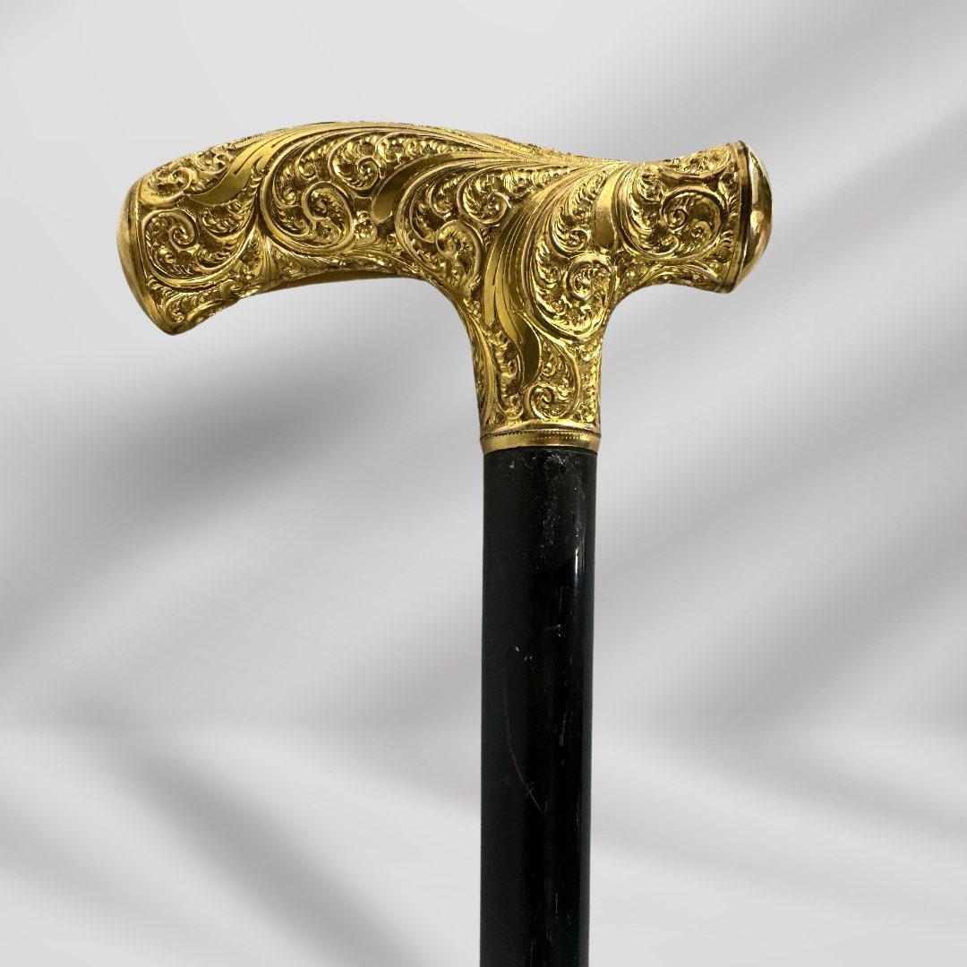 Antique Gold Plate Handle Walking Cane Wooden Walking Stick for Men - Etsy